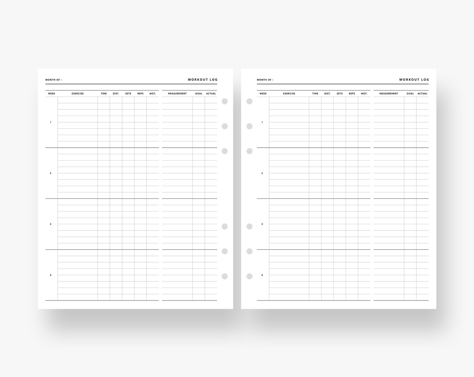 A5 Wide Inserts : Workout Log Printable, 4 Week Workout Tracker ...