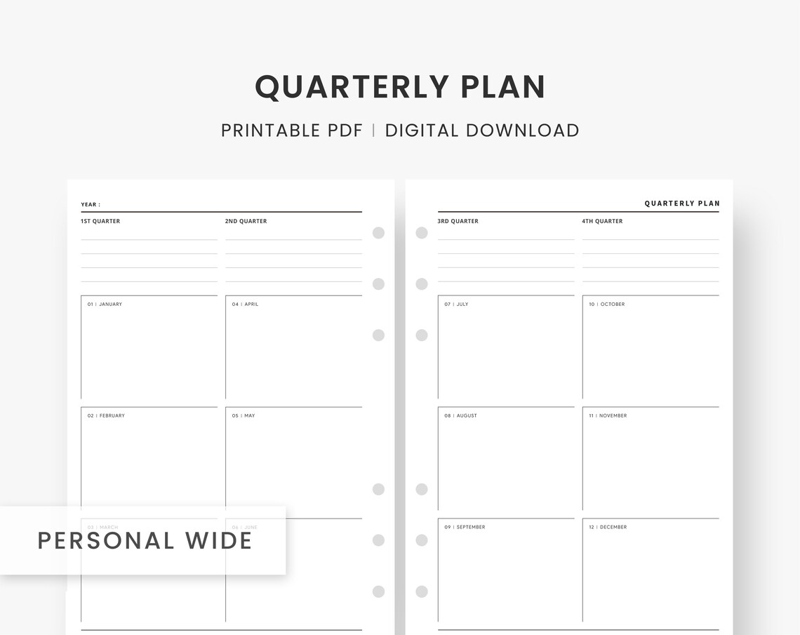 12 Month Planner Printable Quarterly Planner Yearly Planner - Etsy