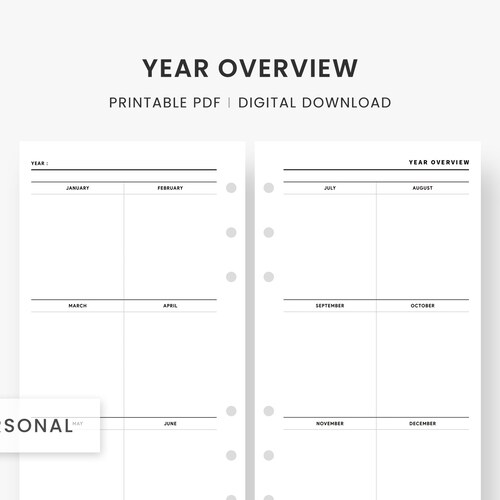Yearly Overview Two Page Yearly Planner Printable Year at a - Etsy