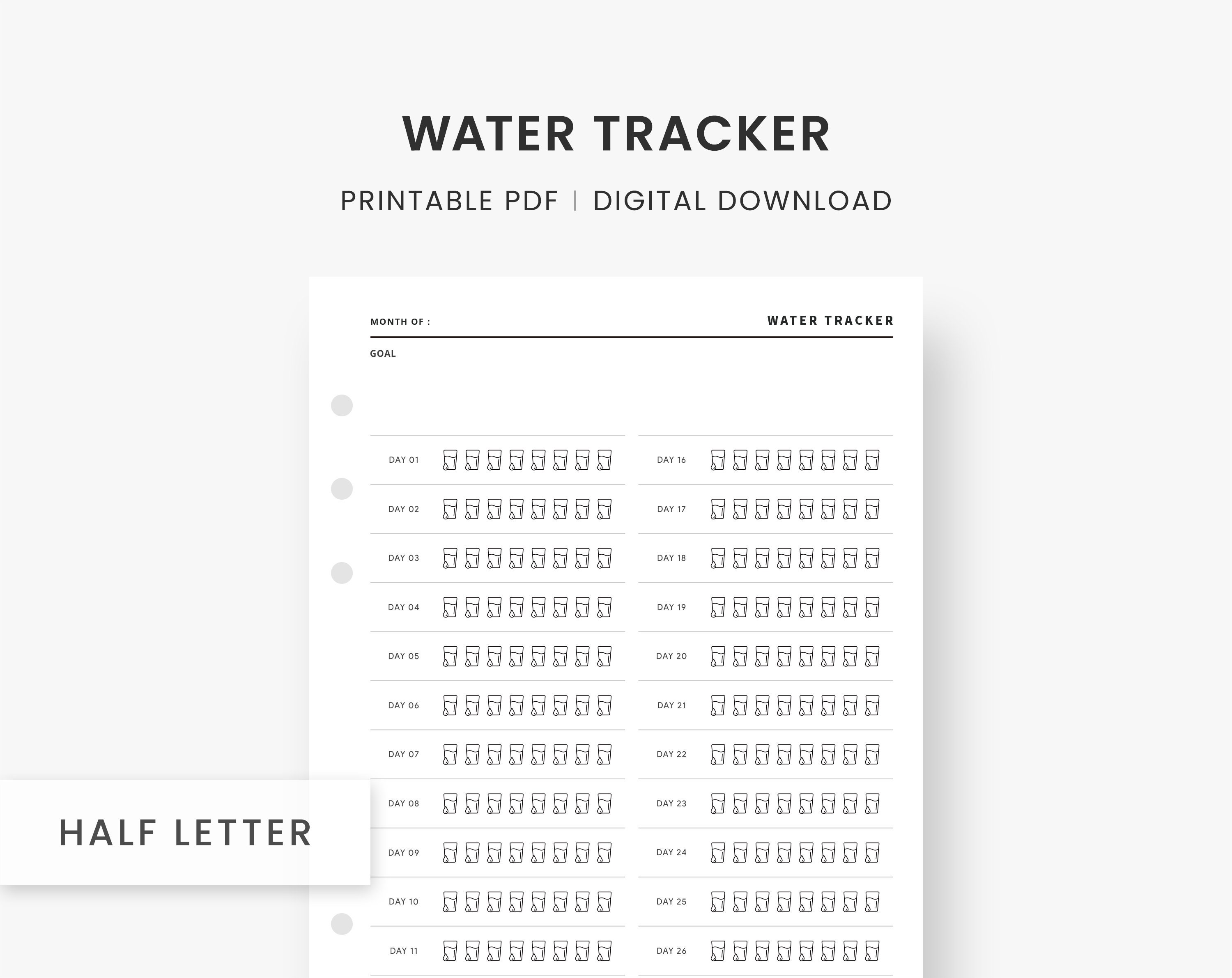 Water Tracker Printable, Water Intake Log, Half Letter Inserts, Fitness ...