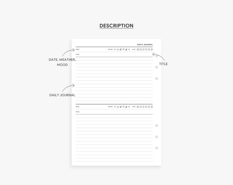 Daily Journal Printable, A5 Insert, Journal Template With Weather and ...