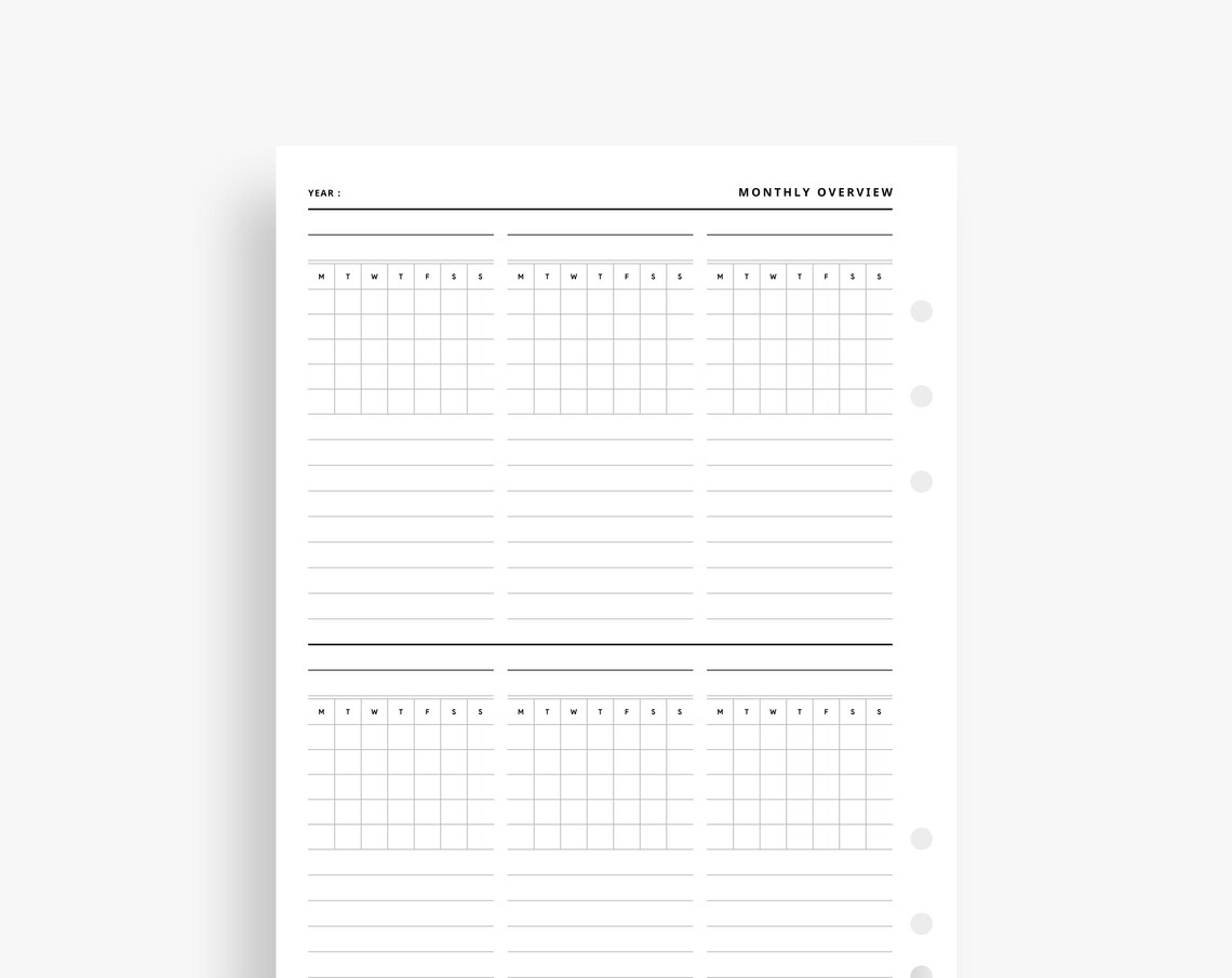 A5 Inserts : Monthly Calendar, Printable Calendar, Monthly Overview ...