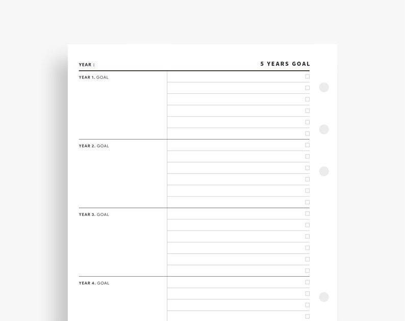 5 Years Goal Planner Printable, Goal Planning, Goal Setting, Personal ...