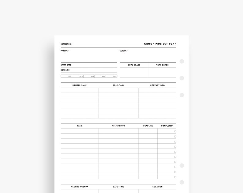 A5 Inserts : Study Planner Printable, Group Project Plan, Study ...
