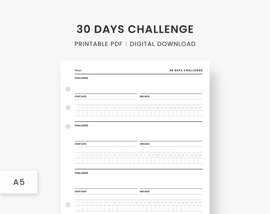 A5 Inserts : 30 Days Challenge Printable Planner Template - Etsy