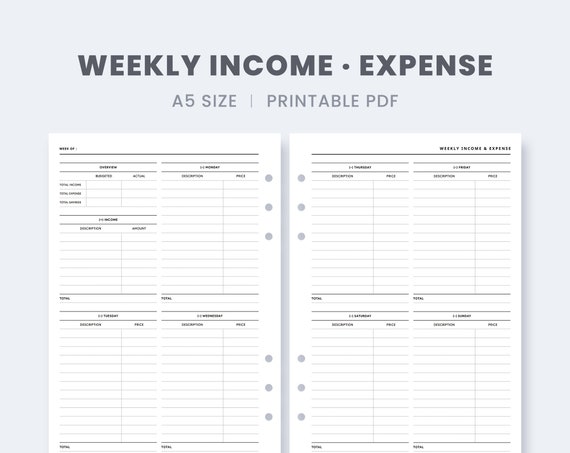 A5 Inserts : Financial Planner Printable Weekly Income and | Etsy