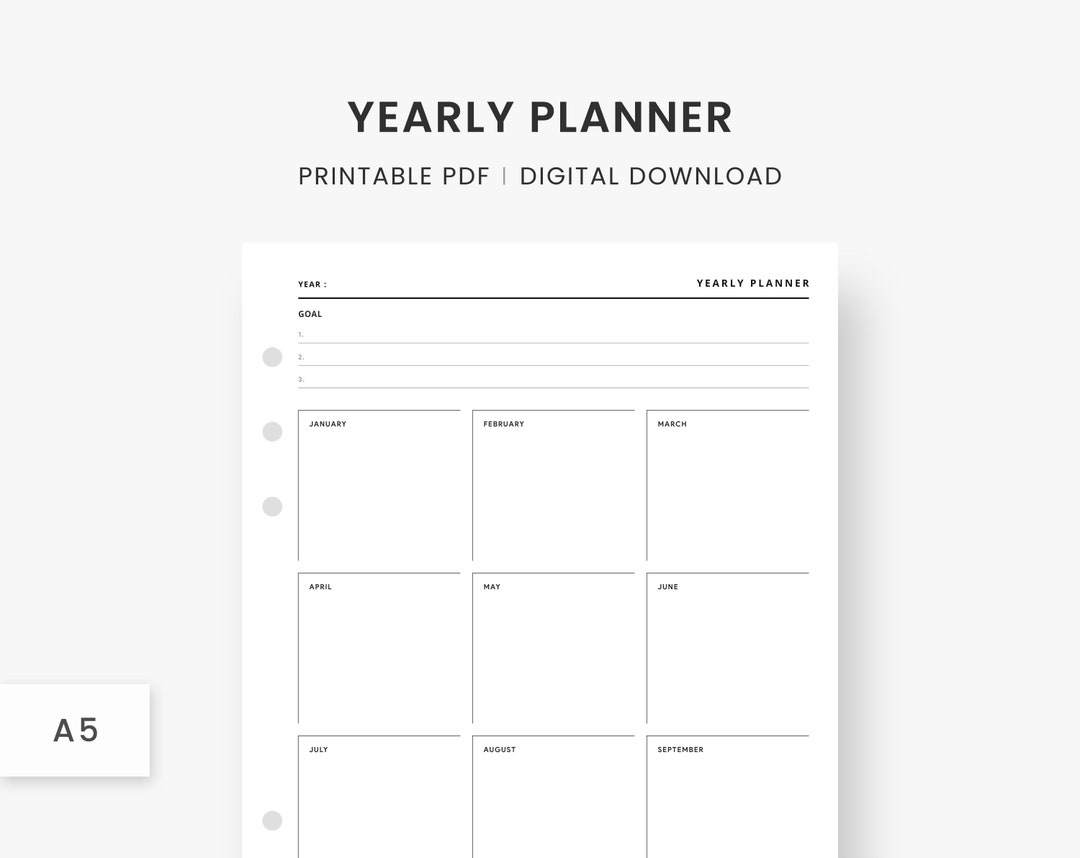 A5 Inserts : Yearly Planner, Annual Planner, Year at a Glance, Yearly ...