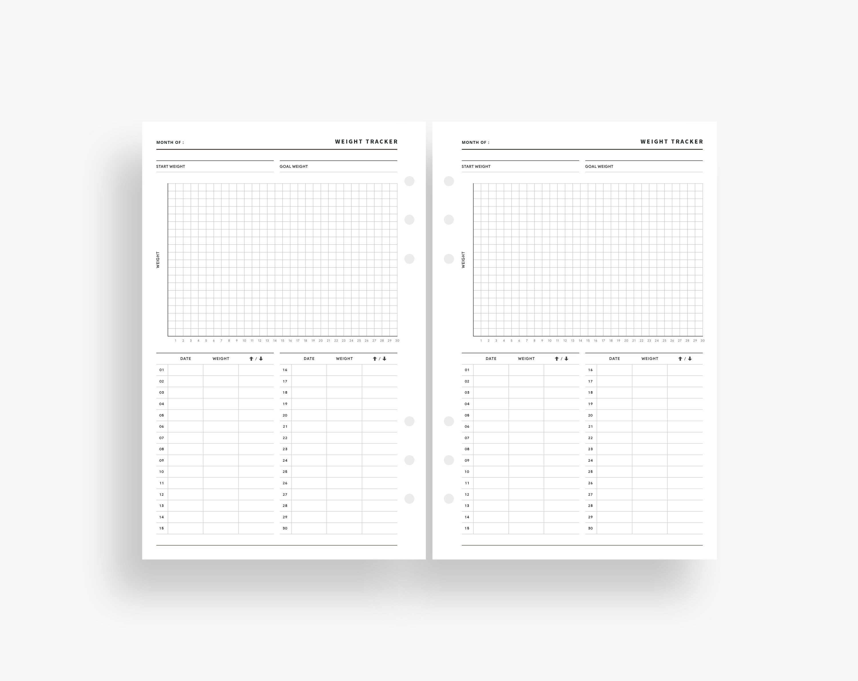 Weight Loss Tracker Printable, Half Letter Inserts, Weight Gain and ...