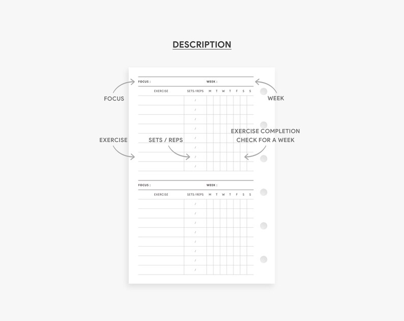 Pocket Inserts : Exercise Tracker Printable Exercise Planner - Etsy