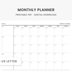 Empty Printable Minimalist Calendar for Desk, Undated Monthly Work ...