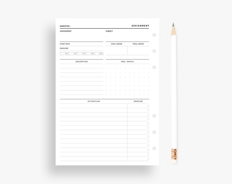 Assignment Plan Printable Personal Wide Inserts Student - Etsy