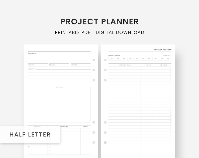 Work Planner Printable, Project Planner With Progress, Project Plan on ...