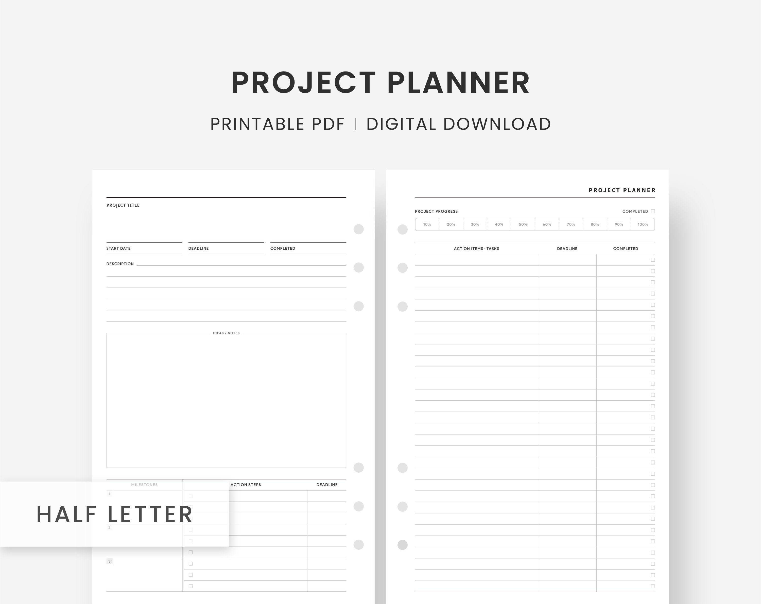 Work Planner Printable, Project Planner With Progress, Project Plan on ...