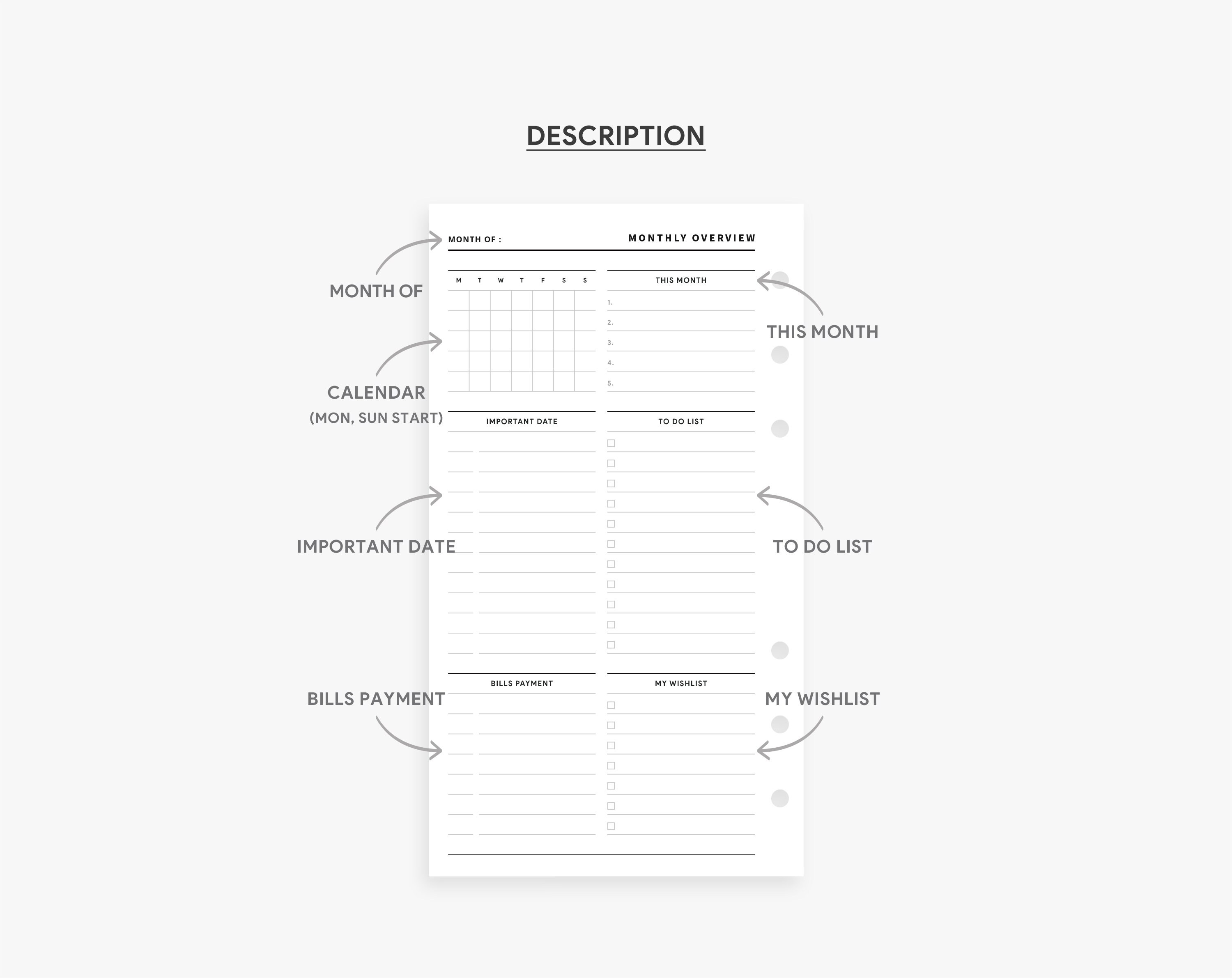 Personal Inserts : Monthly Printable, Monthly Planner, Monthly Calendar ...
