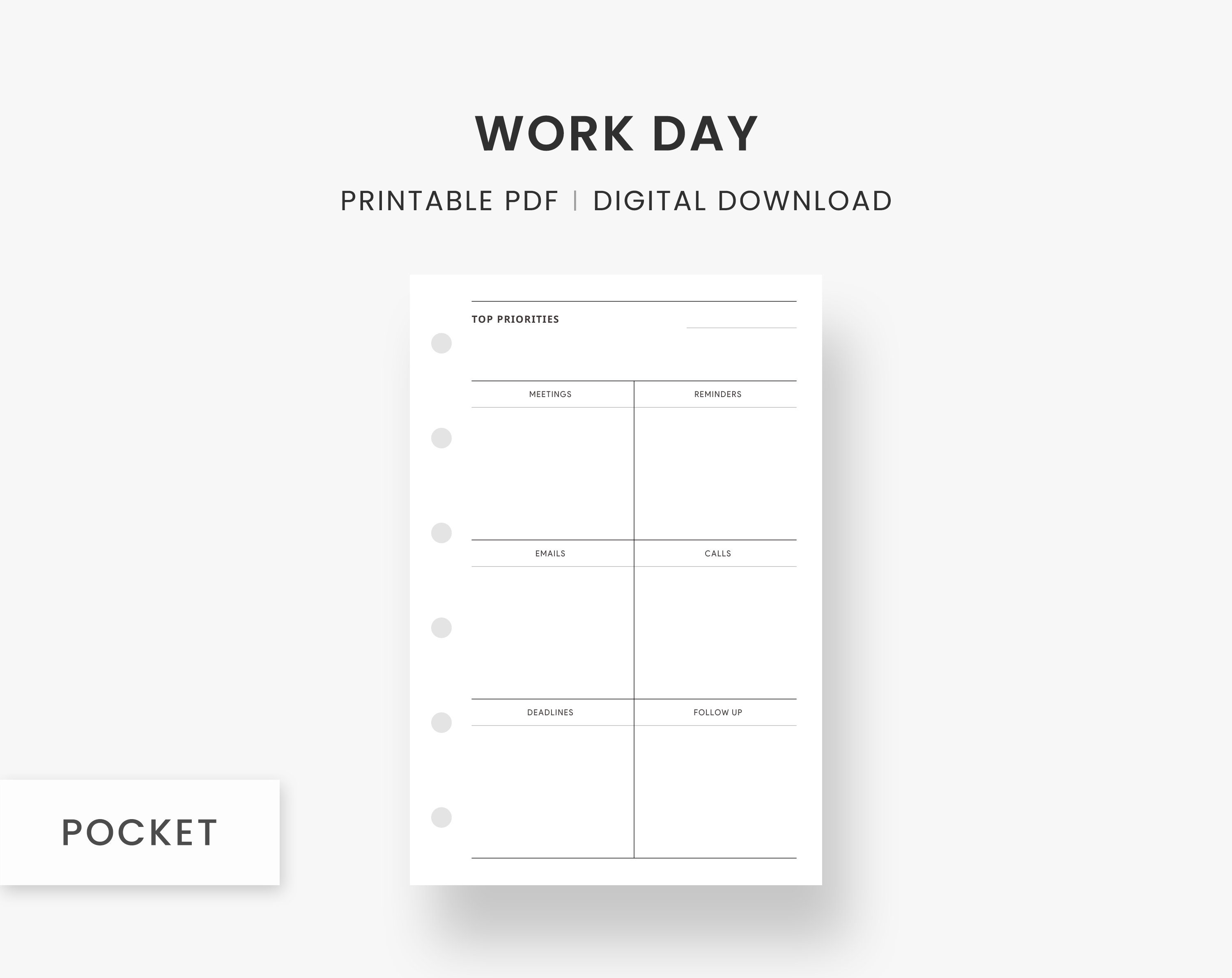 Pocket Inserts : Workday Planner Printable, Work Planner, Work Day ...