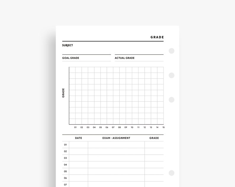 Personal Size Inserts : Grade Overview, Student Planner Printable ...