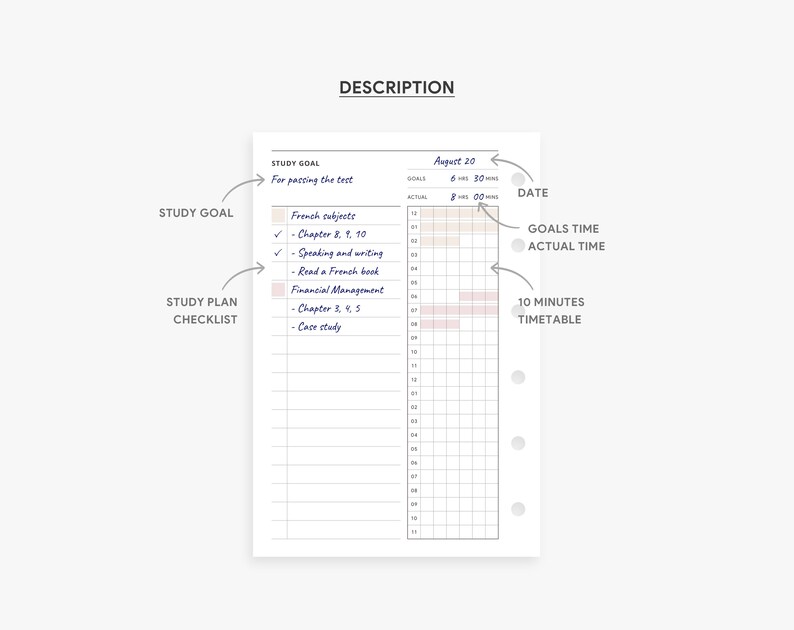 Pocket Inserts : Study Planner Printable, Daily Study Organizer ...