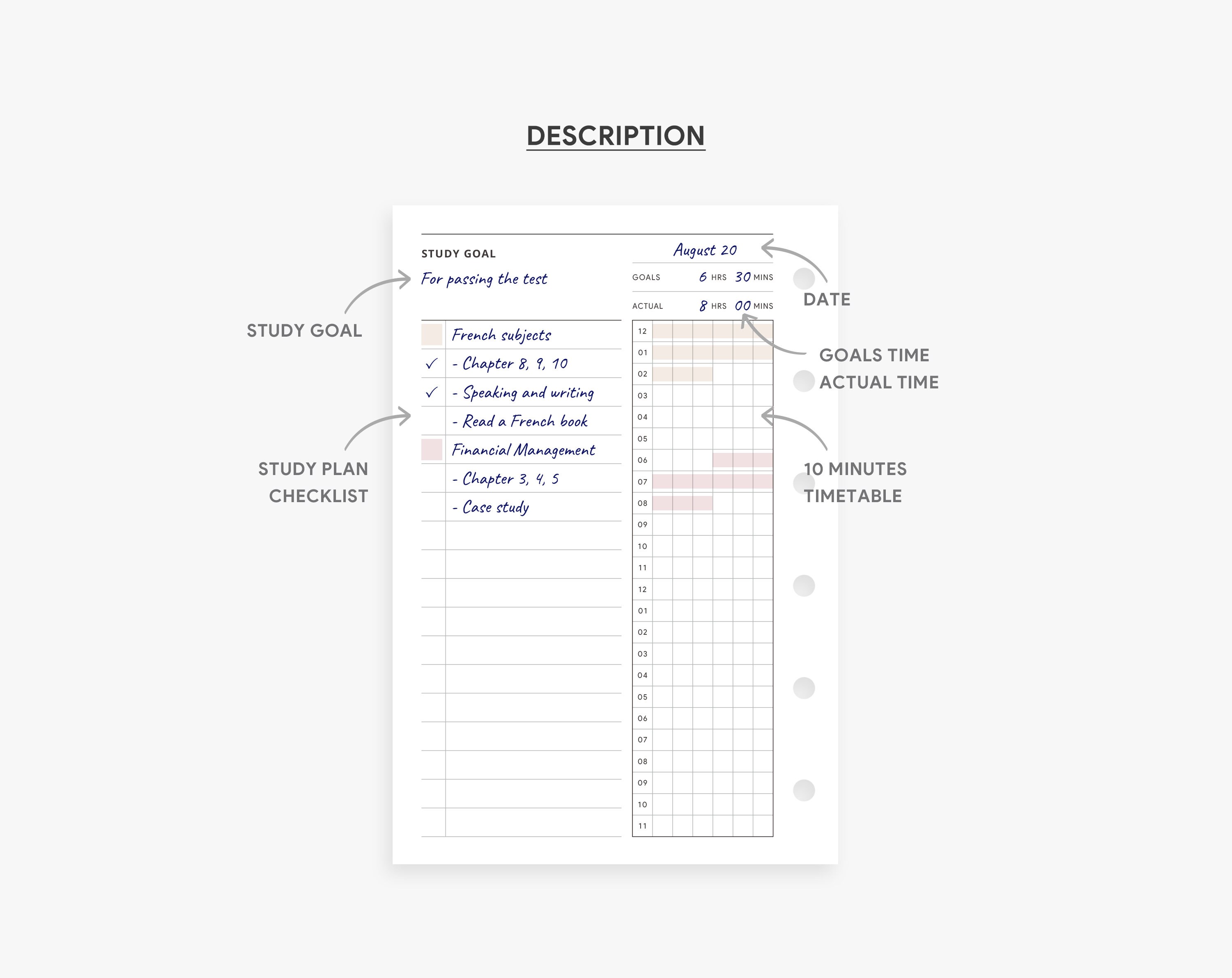 Pocket Inserts : Study Planner Printable, Daily Study Organizer ...