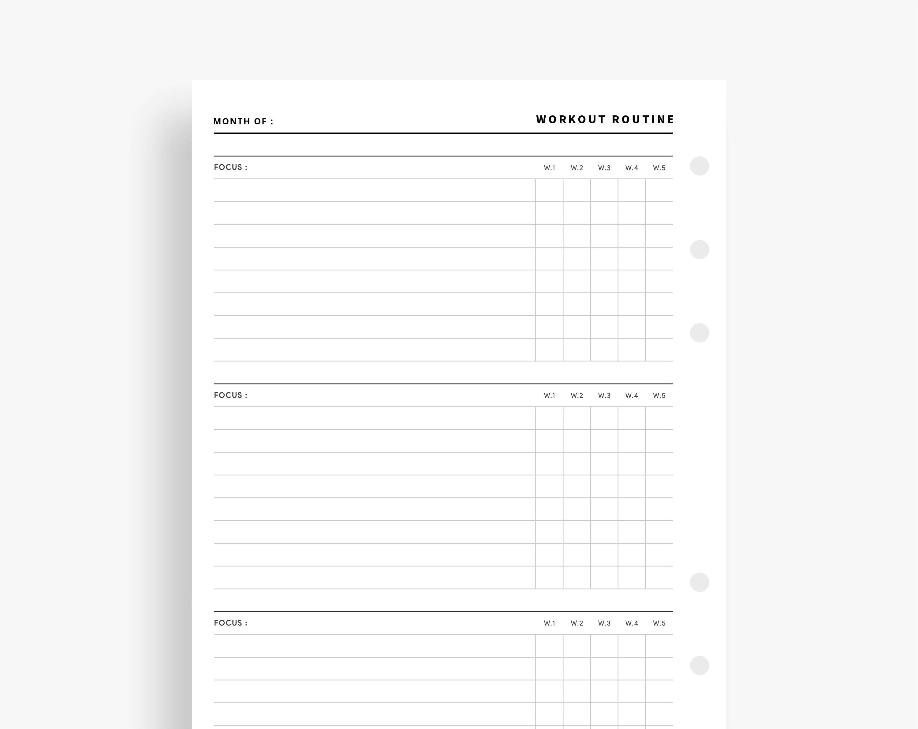 Workout Routine Printable, Personal Wide Inserts, Workout Planner ...