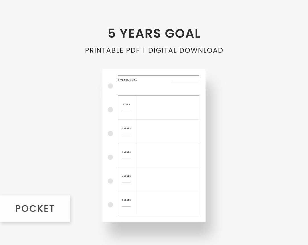 Pocket Inserts : 5 Years Goal Setting, Printable Planner, 5 Year Plan ...