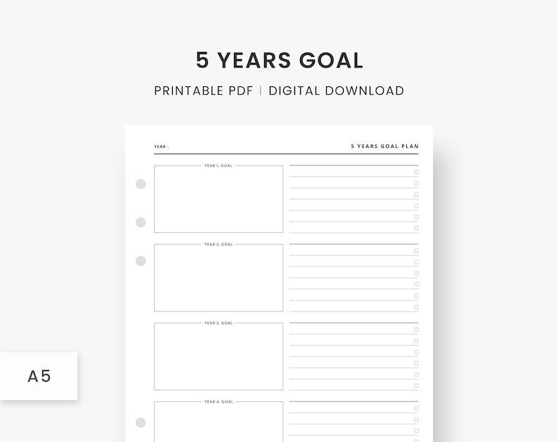 A5 Inserts : 5 Year Plan, 5 Year Goal Plan, 5 Years Goal Plan, 5 Year ...