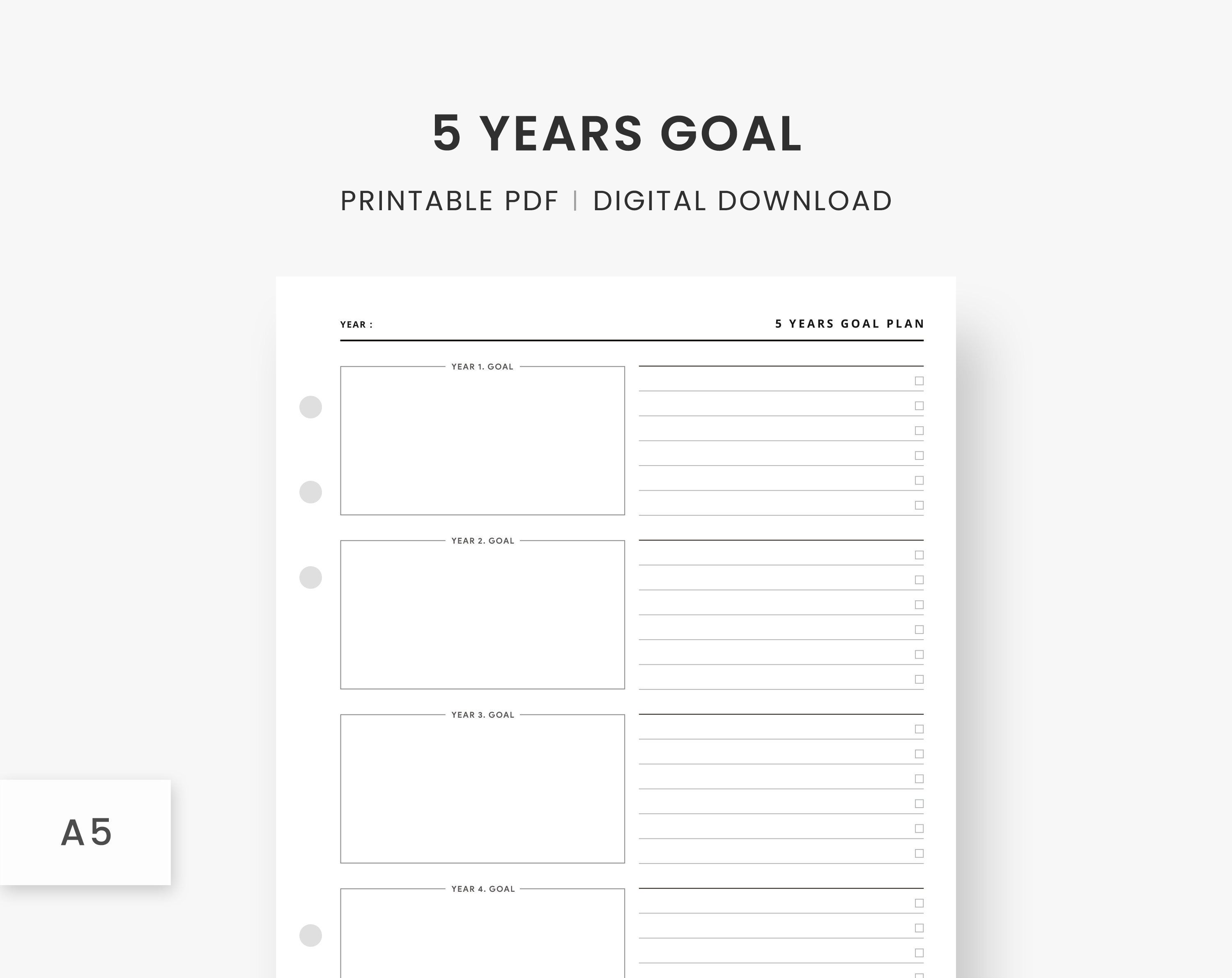 A5 Inserts : 5 Year Plan, 5 Year Goal Plan, 5 Years Goal Plan, 5 Year ...