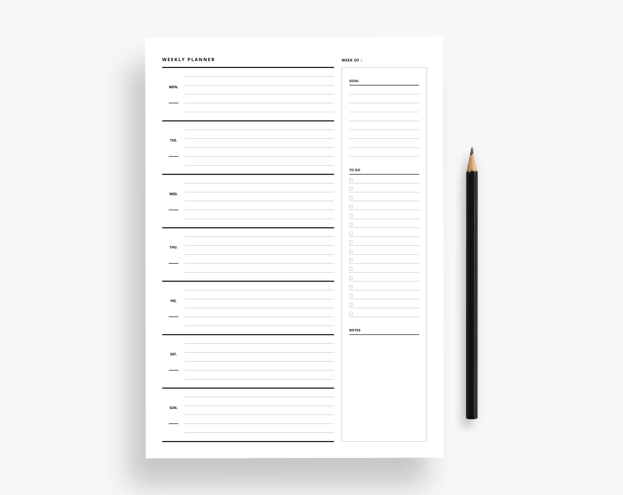 A4, US Letter Size Undated Week on One Page Planner, Printable ...