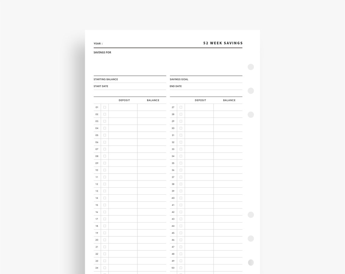 52 Week Savings Tracker Printable Money Savings Challenge - Etsy