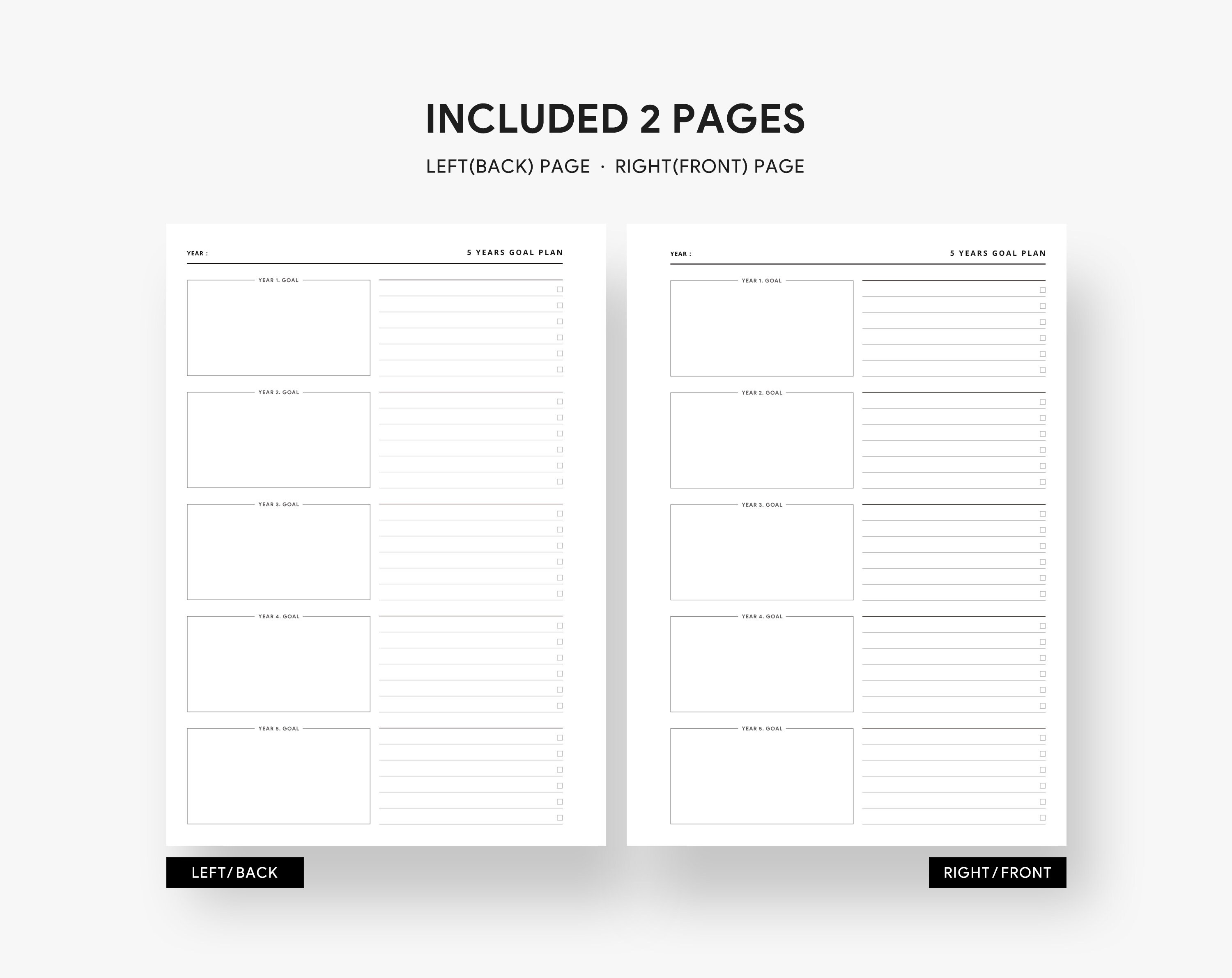 A5 Inserts : 5 Year Plan, 5 Year Goal Plan, 5 Years Goal Plan, 5 Year ...