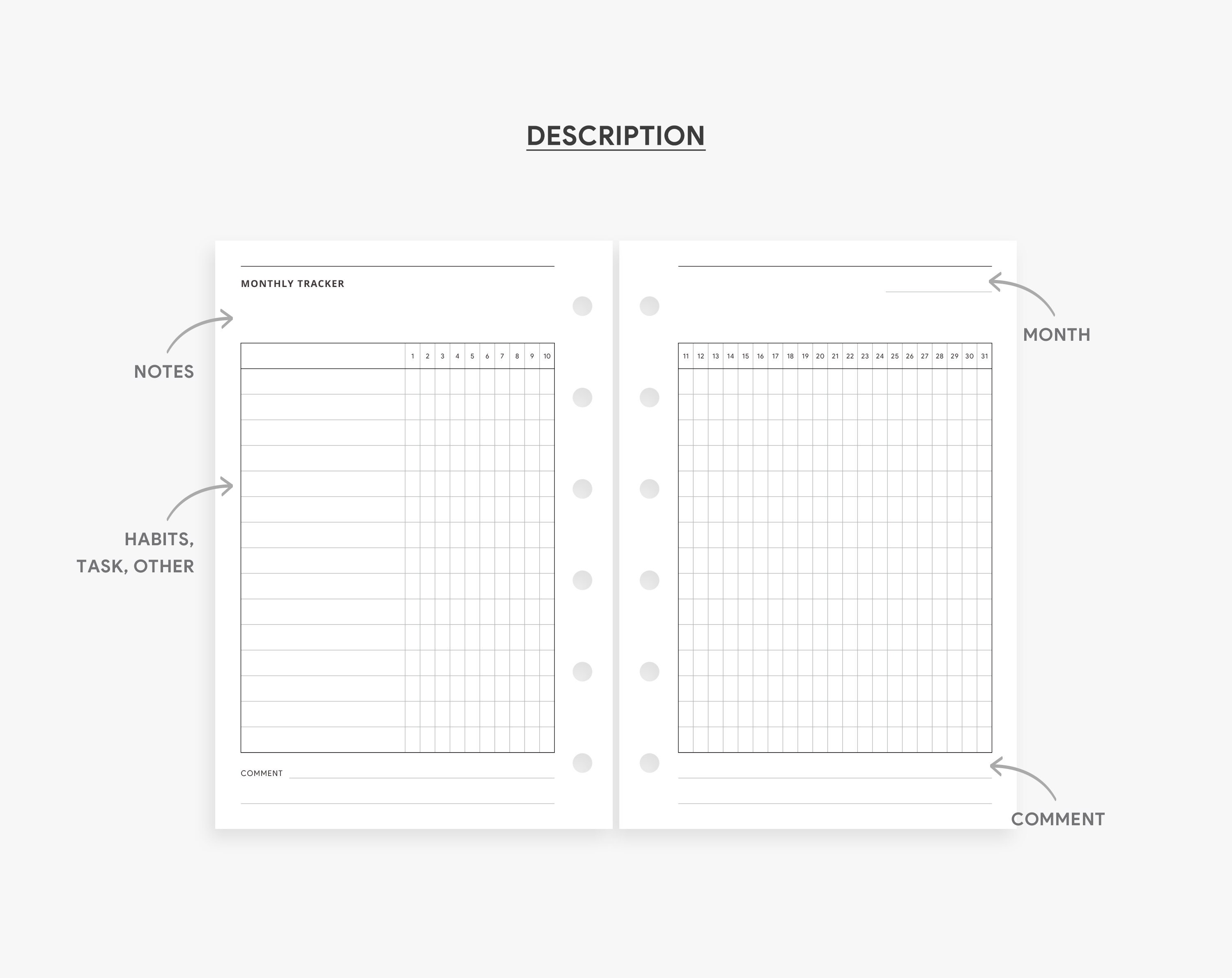 Pocket Inserts : Monthly Tracker Printable, Habit Planner, Goal Tracker ...