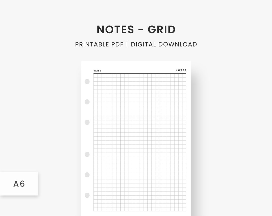 A6 Inserts : Notes Grid Printable Grid Paper Note Taking - Etsy
