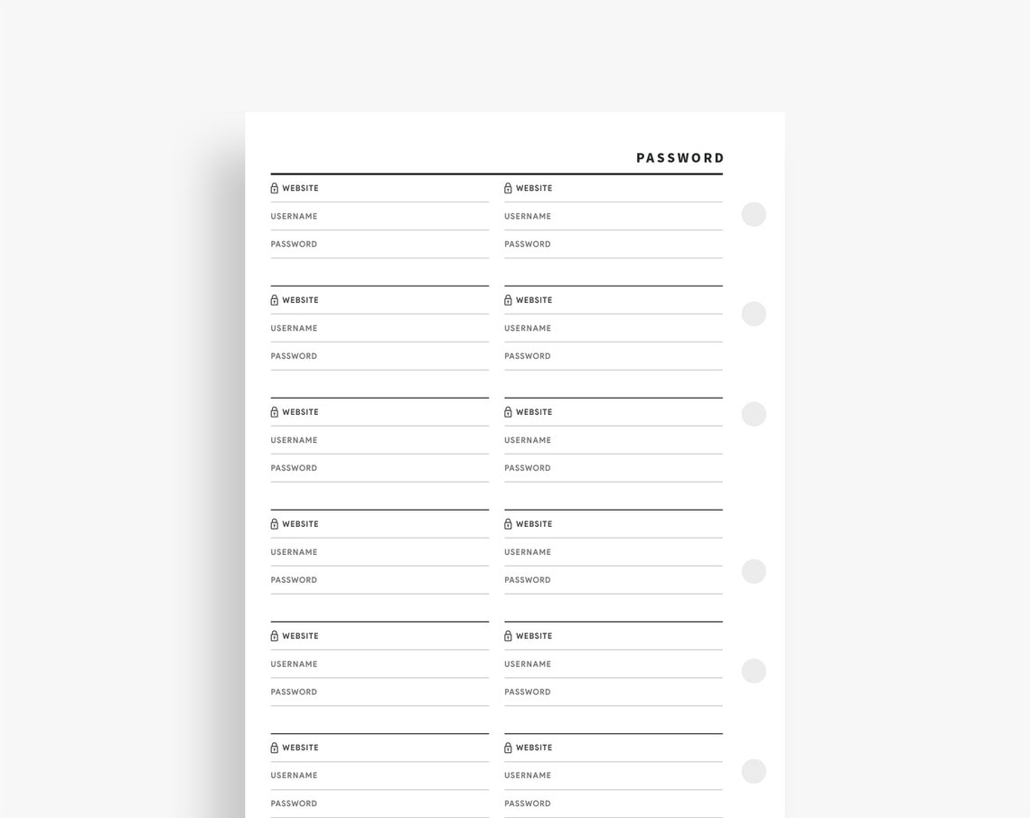 A6 Inserts : Password Log Printable Password Password | Etsy