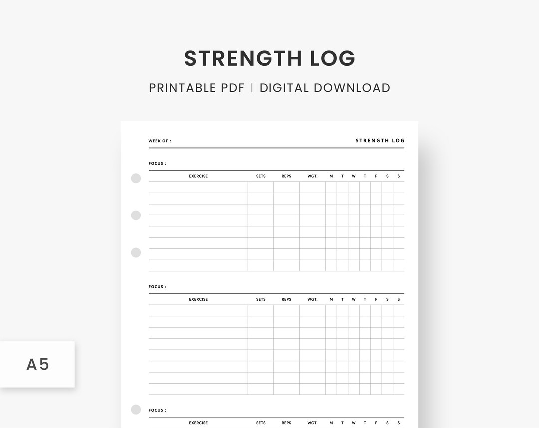 A5 Inserts : Strength Training Log, Workout Log Printable, Workout ...