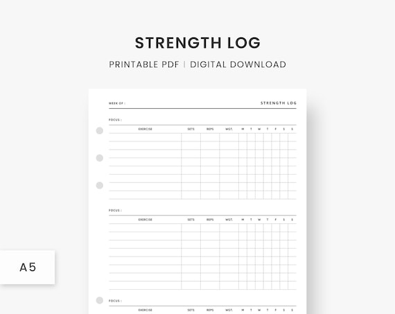 A5 Inserts : Strength Training Log Workout Log Printable | Etsy
