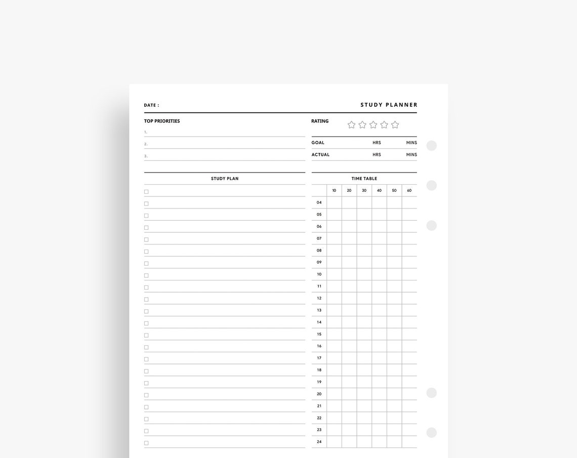 A5 Inserts : Study Planner Printable Daily Study Organizer | Etsy