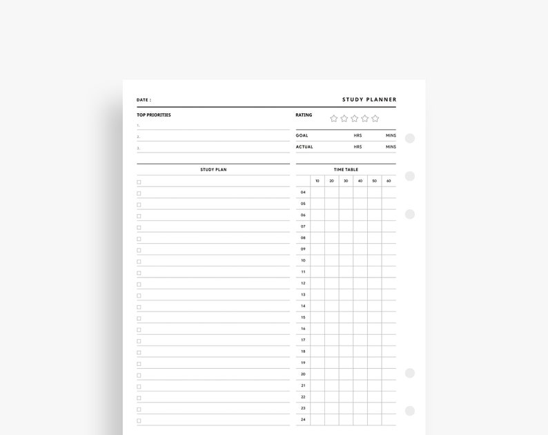 A5 Inserts : Study Planner Printable Daily Study Organizer | Etsy