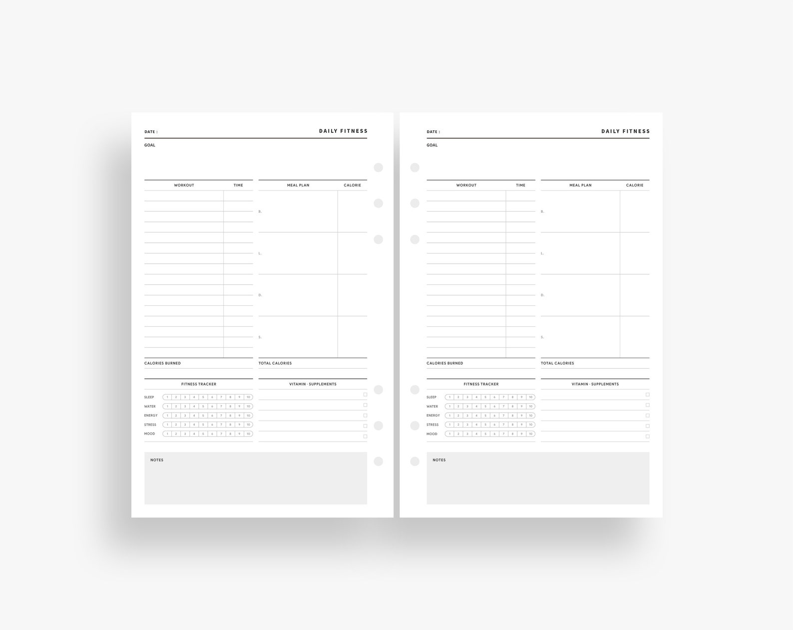 Daily Fitness Planner Printable, Half Letter Inserts, Fitness Journal ...