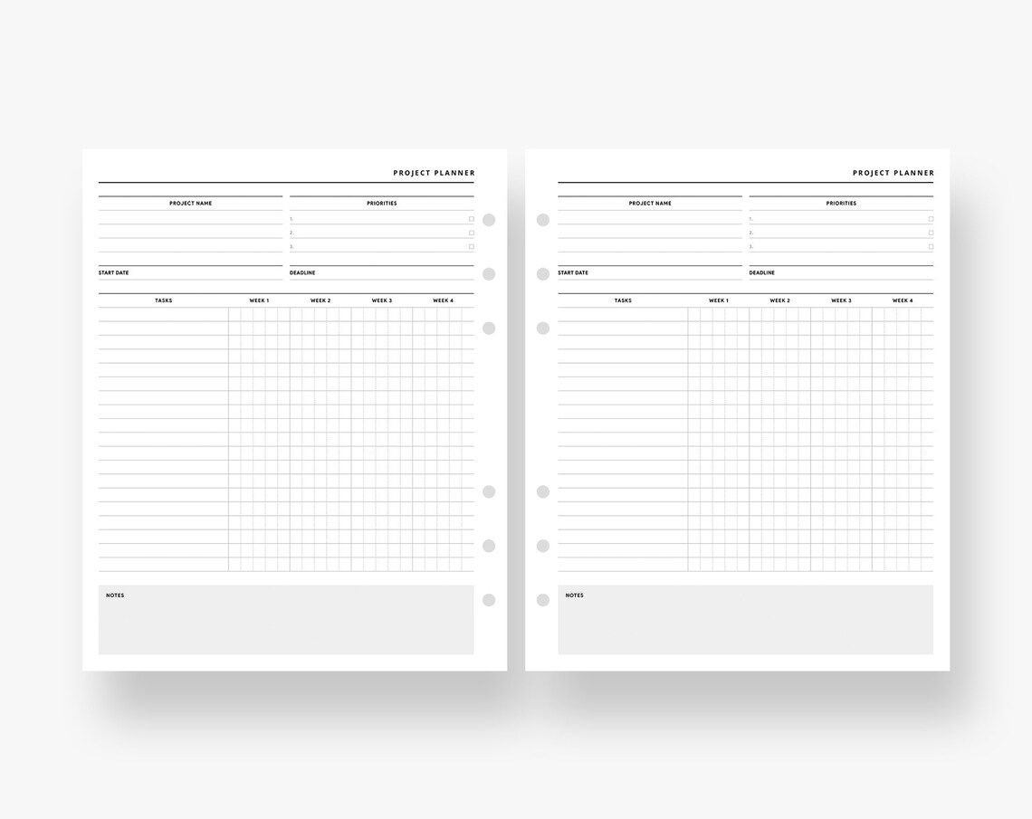 A5 Wide Inserts : Project Planner Printable Work - Etsy