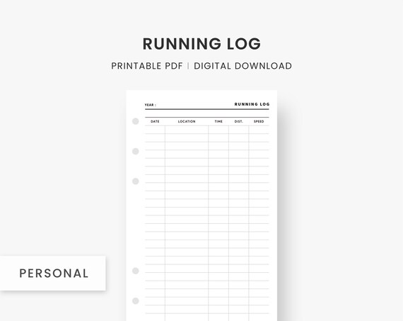 Personal Size Inserts : Running Log Printable Running - Etsy