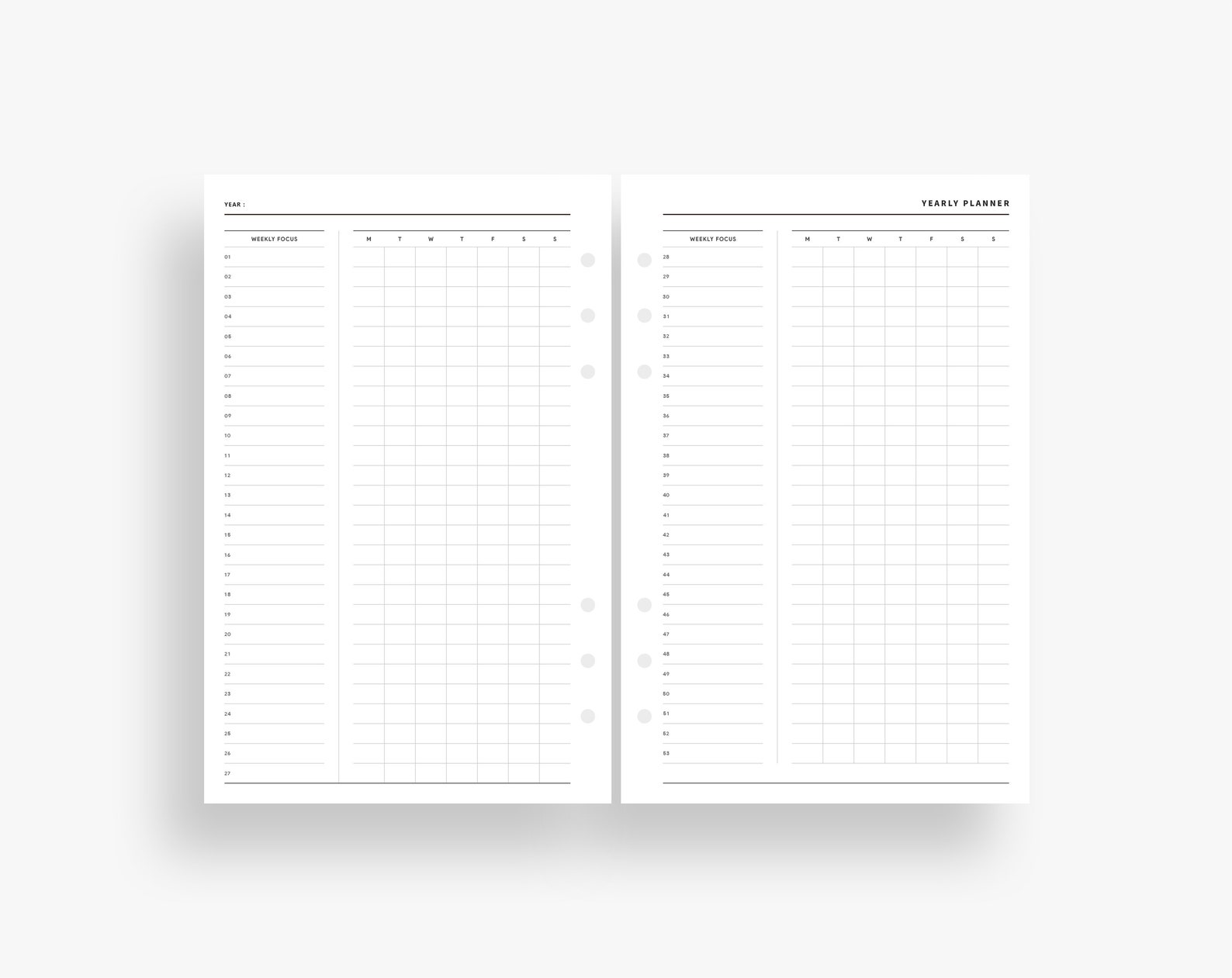 Yearly Planner Printable, Undated Planner, Yearly Calendar, Half Letter ...