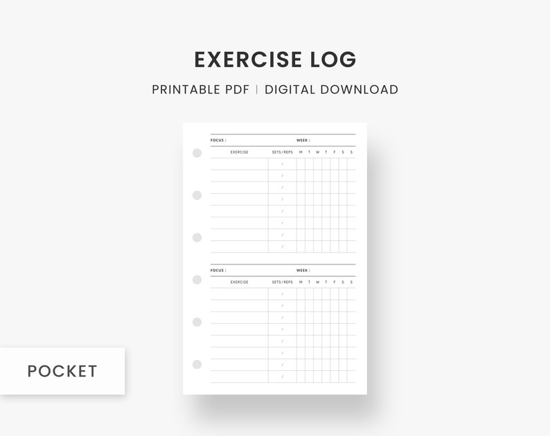Pocket Inserts : Exercise Tracker Printable Exercise Planner - Etsy