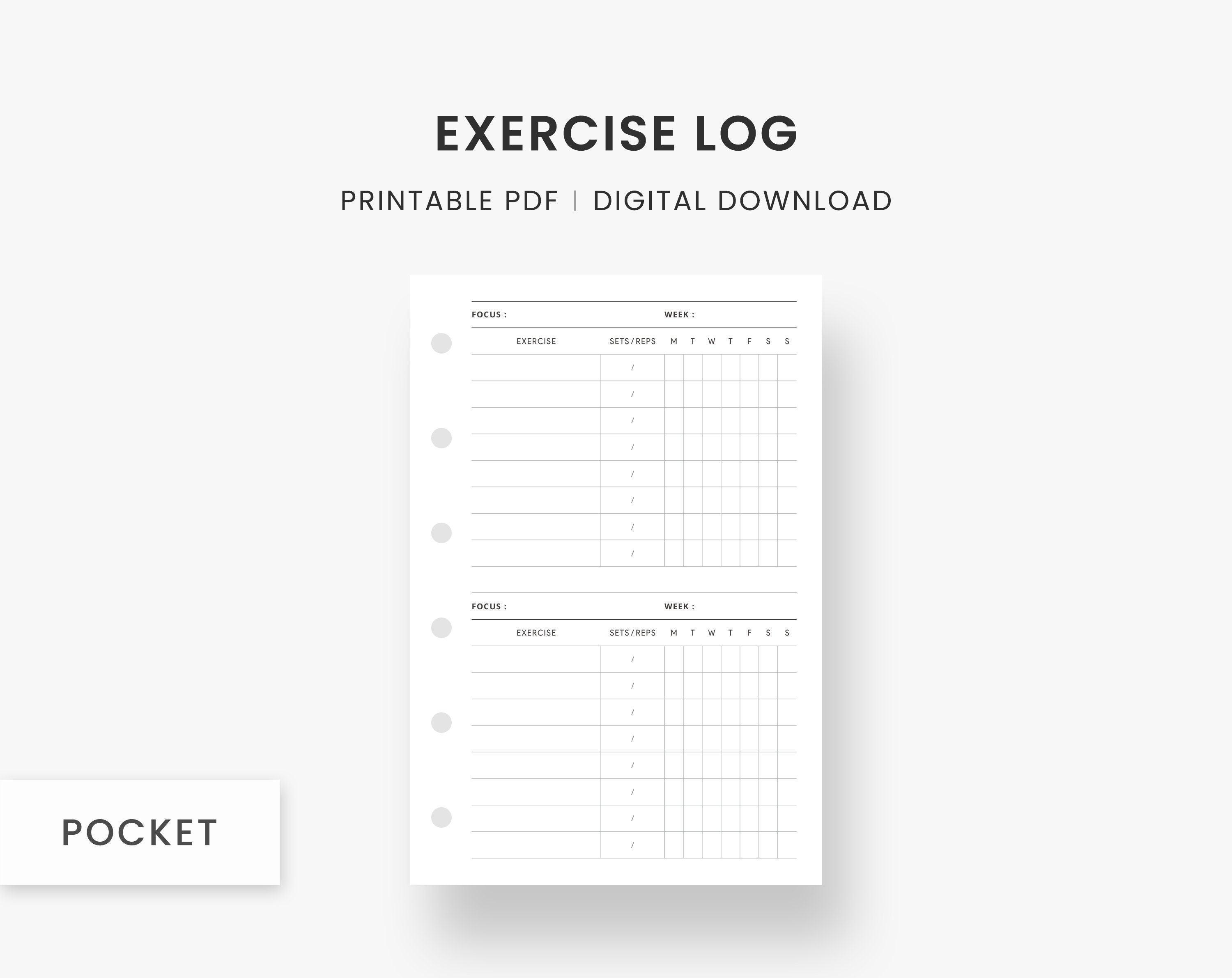 Pocket Inserts : Exercise Tracker Printable Exercise Planner - Etsy