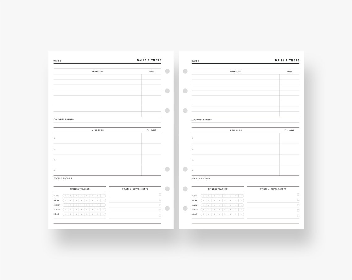 Daily Fitness Planner Printable, Personal Wide Inserts, Fitness Journal ...