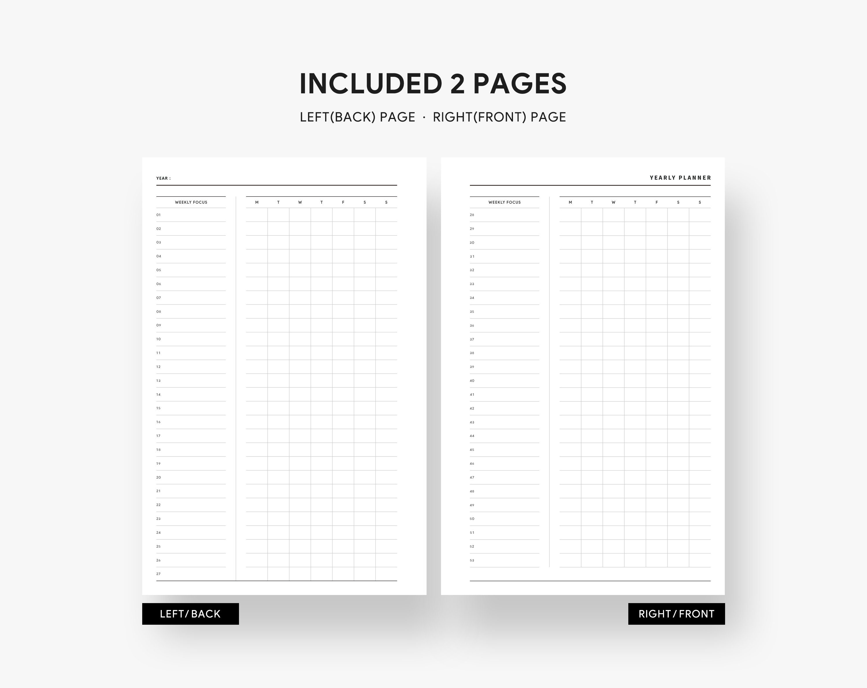 Yearly Planner Printable, Undated Planner, Yearly Calendar, Half Letter ...