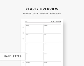Yearly Overview Printable Year at a Glance Undated Yearly - Etsy