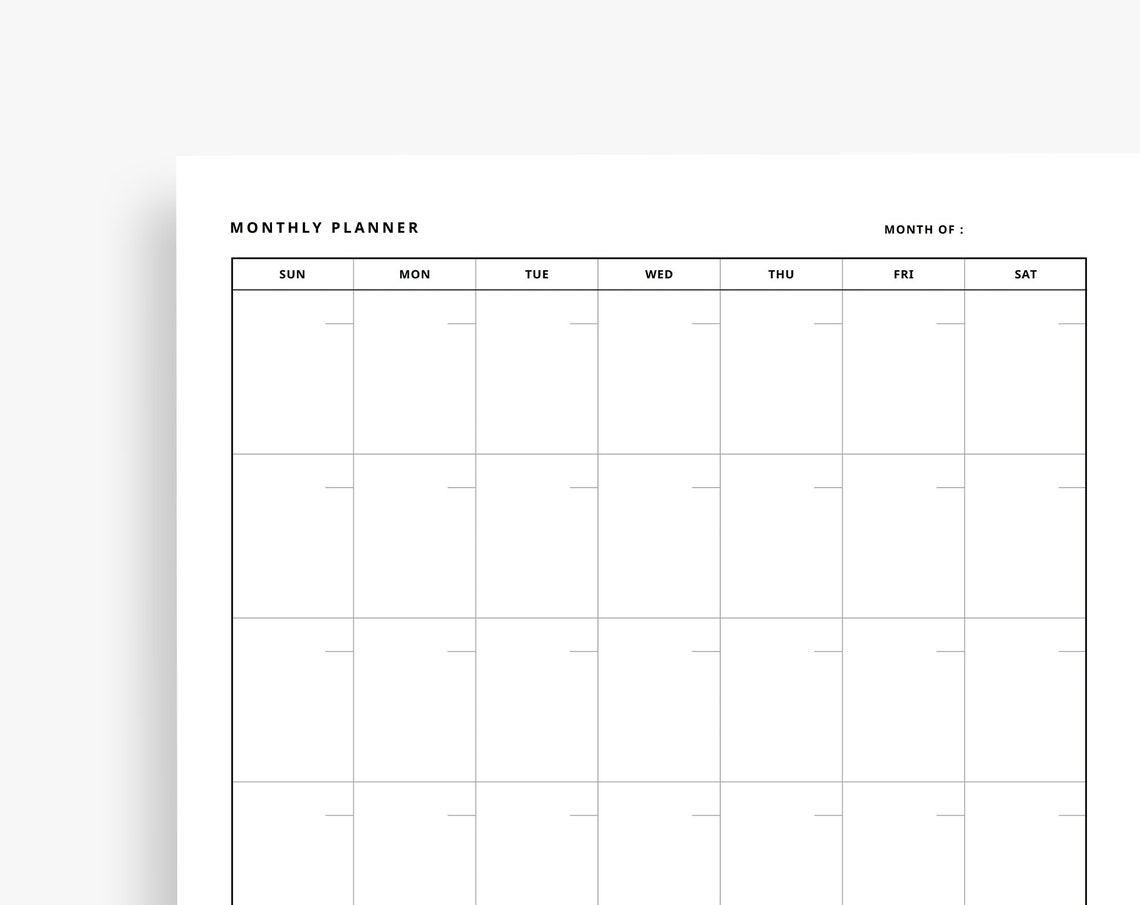 Monthly Printable Undated Minimal Planner, A4, US Letter Size Month on ...