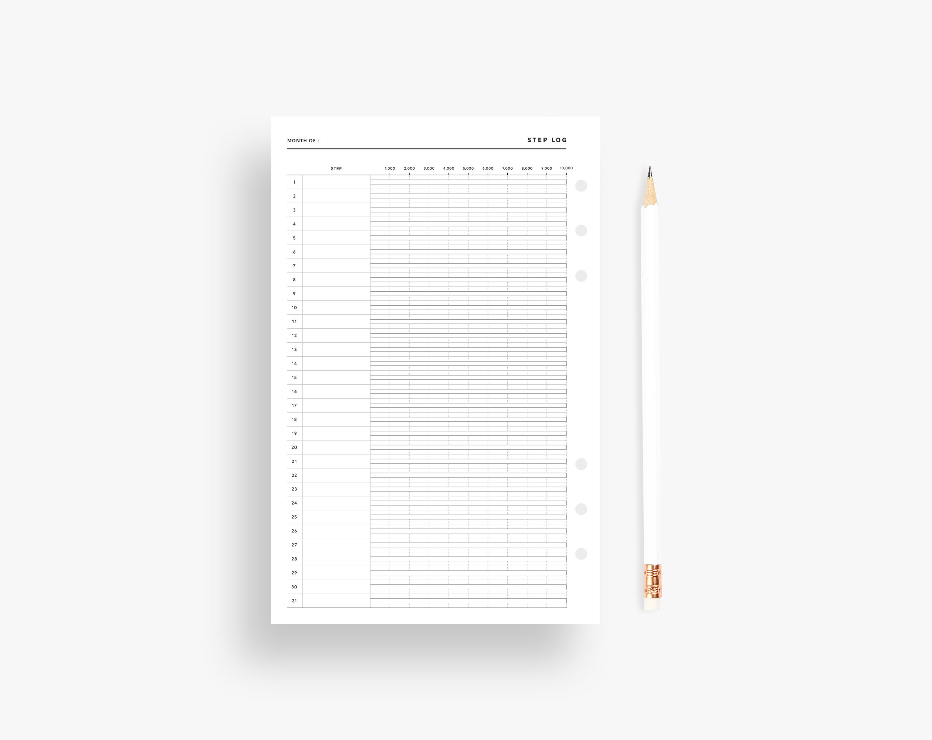 Step Log, Monthly Step Tracker Printable, Half Letter Inserts, Workout ...