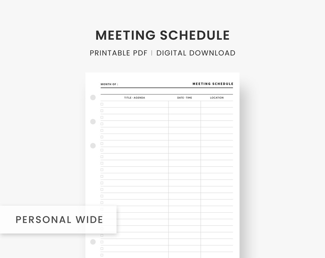 Meeting Schedule Planner Printable, Meeting Agenda, Meeting List ...
