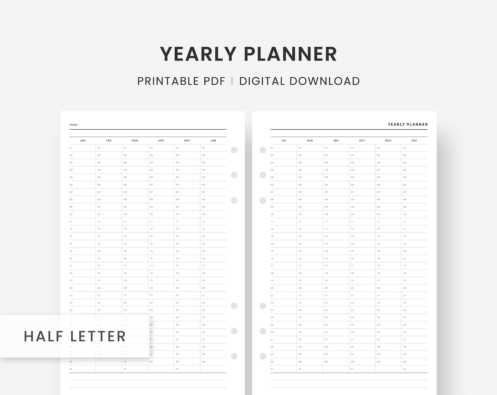 Yearly Planner Printable, Annual Planner, Yearly Agenda, Yearly ...