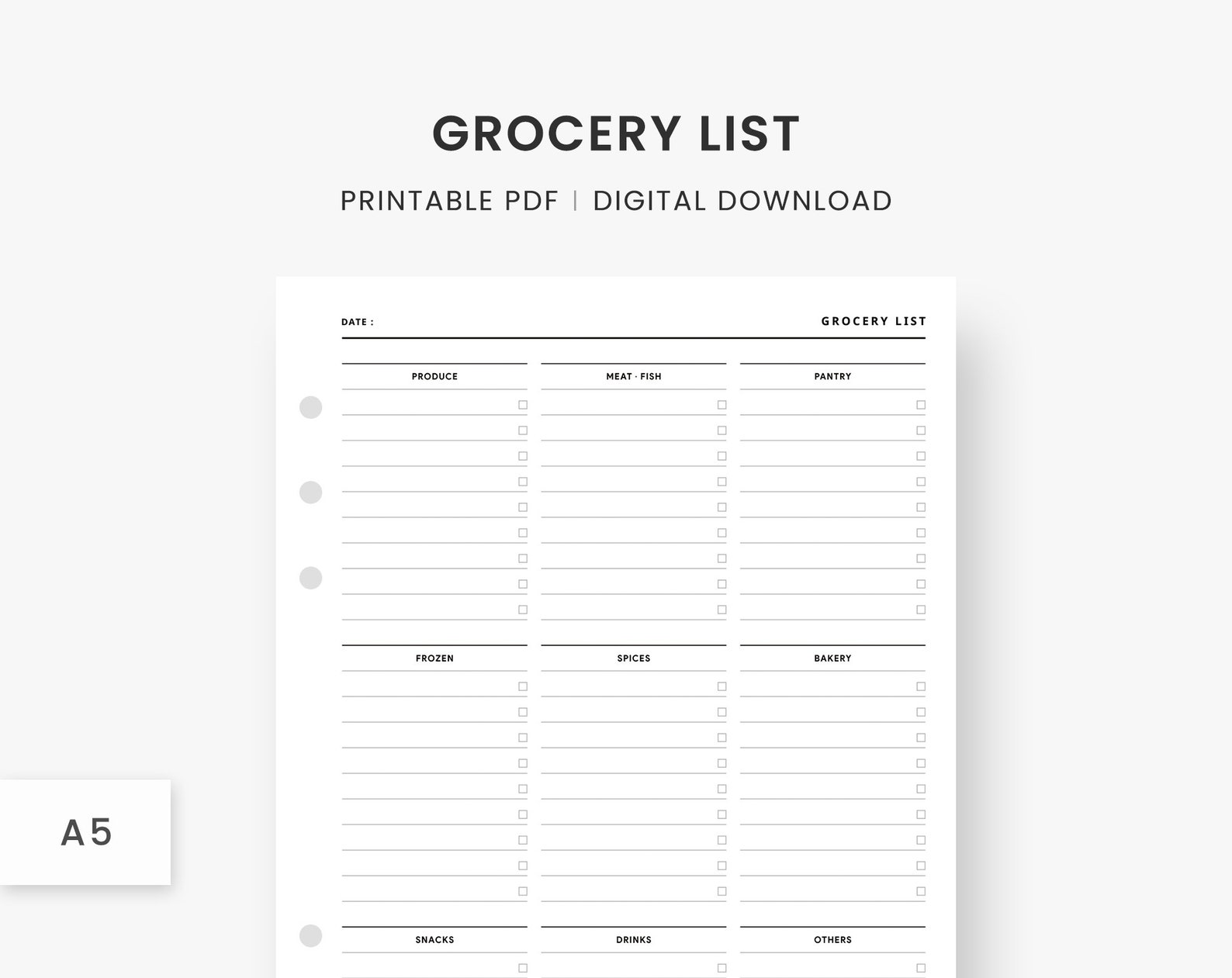 A5 Inserts : Grocery List Printable, Grocery Shopping With Categories ...